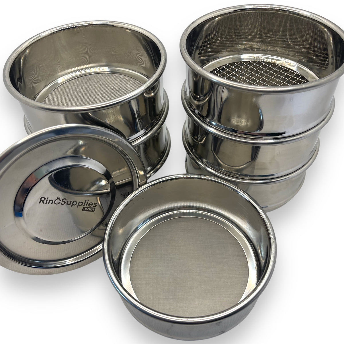 Screen sieves, stainless steel set with lid and bottom – Ringsupplies.com